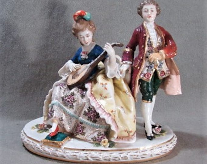 Dresden Porcelain Couple, Ludwigsburg Mark, Musical Instrument, Rococo ...