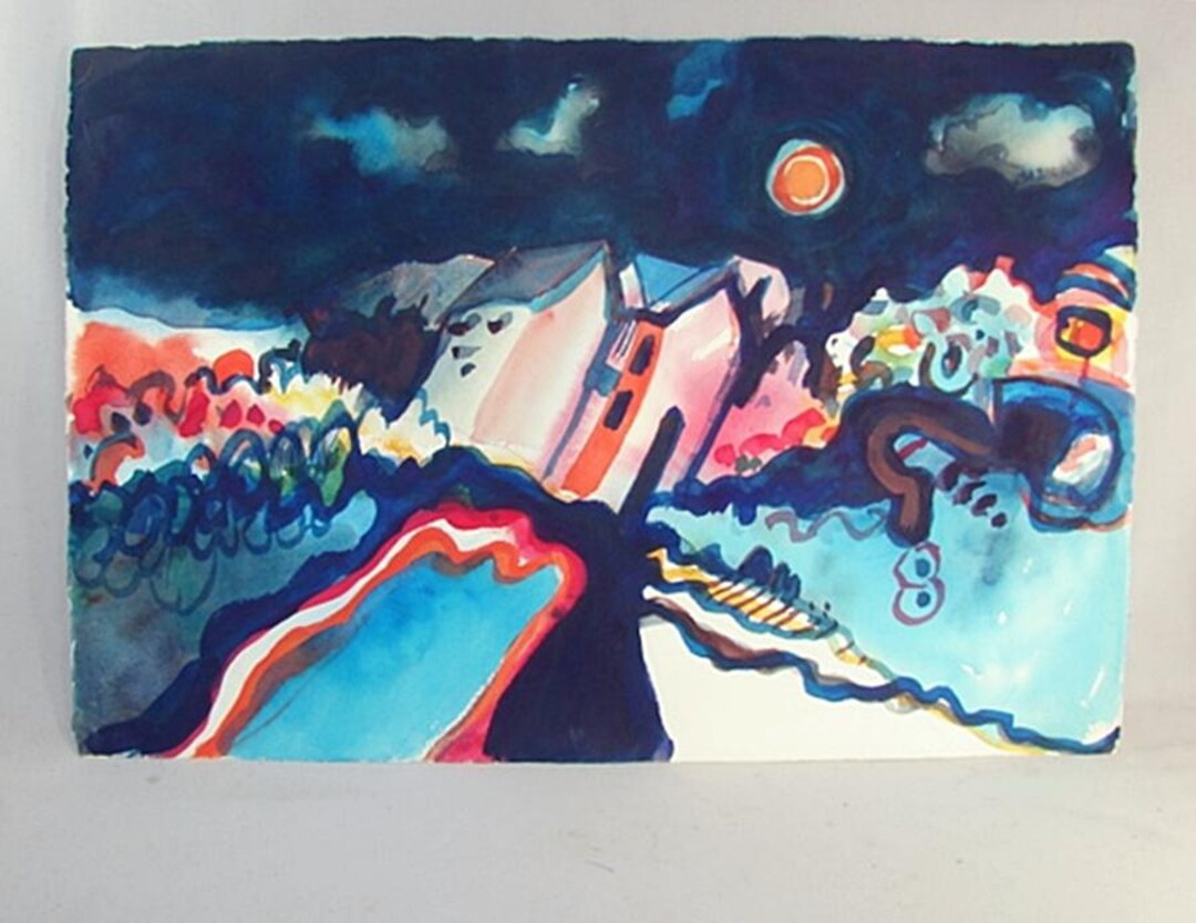 22" Expressionist Landscape Watercolor, Vivid Color, Strong Fauvist ...