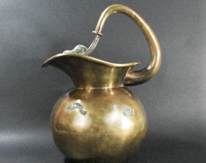RESERVED for Marco..los Castillo Brass Inlaid Frog Pitcher, Wonderful ...