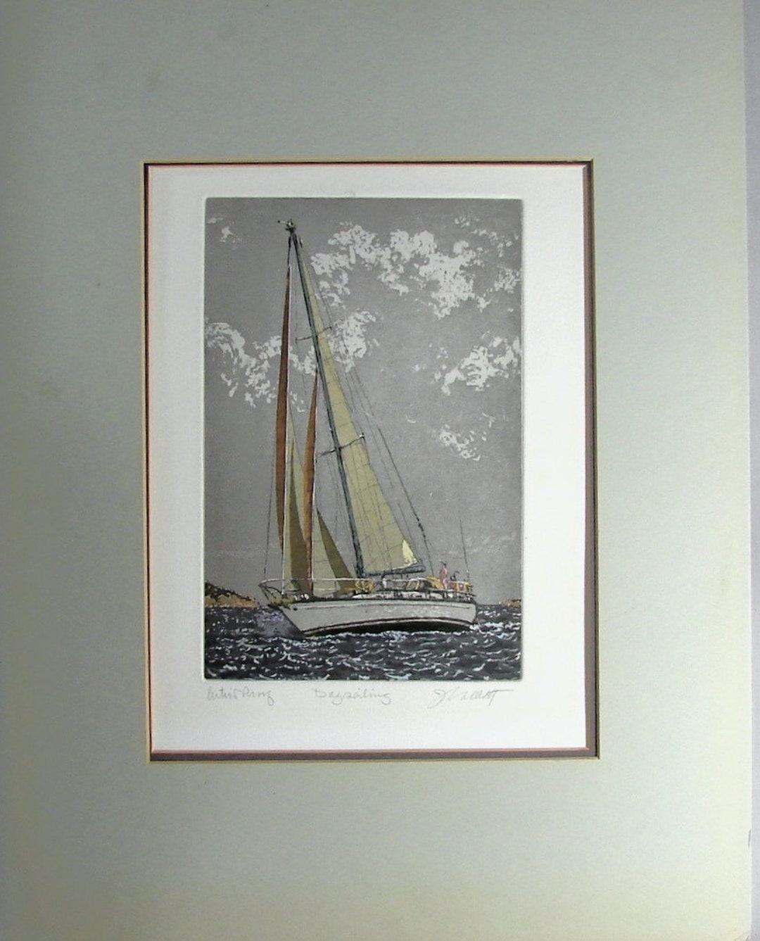 John Collette Aquatint DAYSAILING, Fine Etching of Sailboat Ca 1970 ...