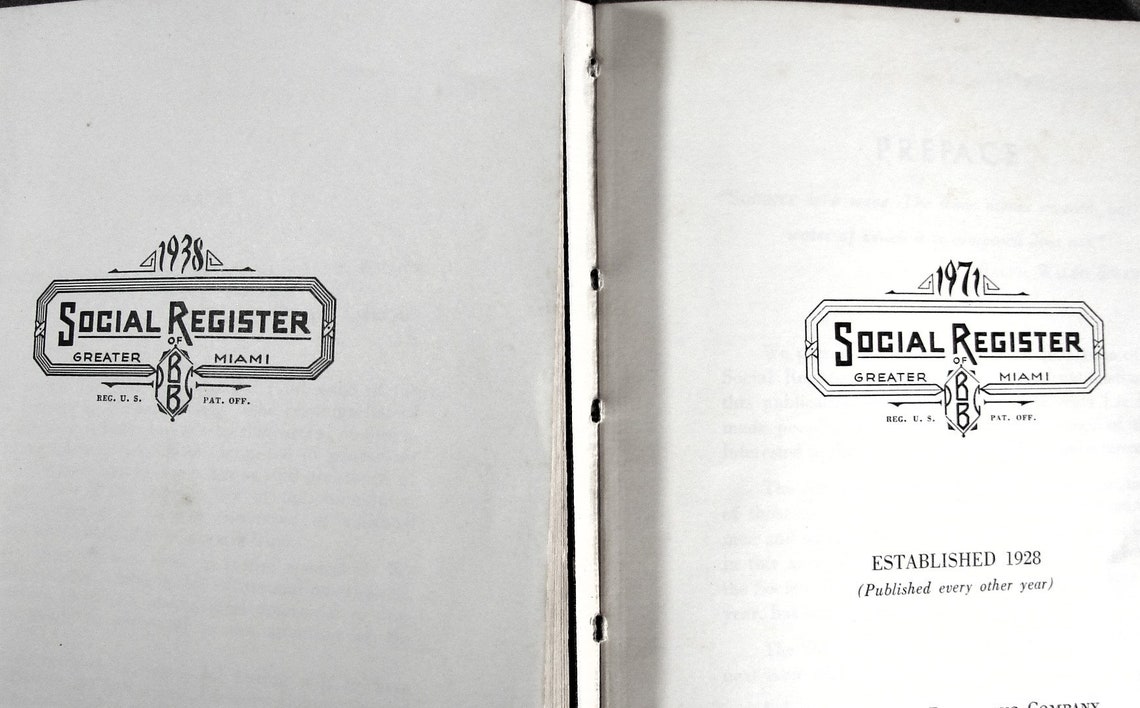 Social Register Miami Florida, 2 Volumes, 1938 and 1971, Soft Bindings ...
