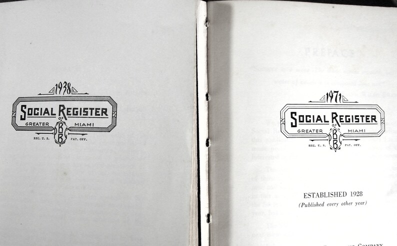 Social Register Miami Florida, 2 Volumes, 1938 and 1971, Soft Bindings ...