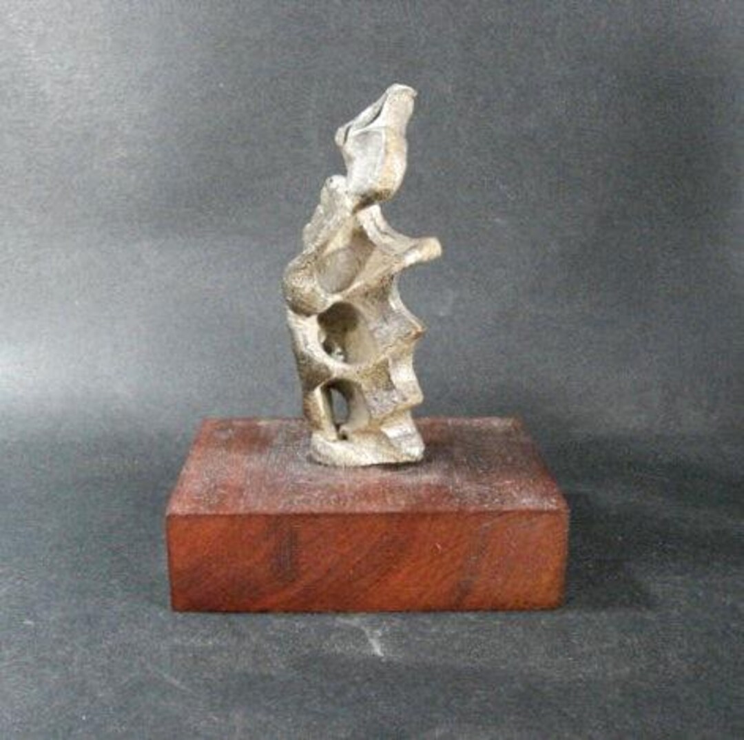 Biomorphic Ceramic Figure, David Crown 1974, Wood Block Base, Initialed ...