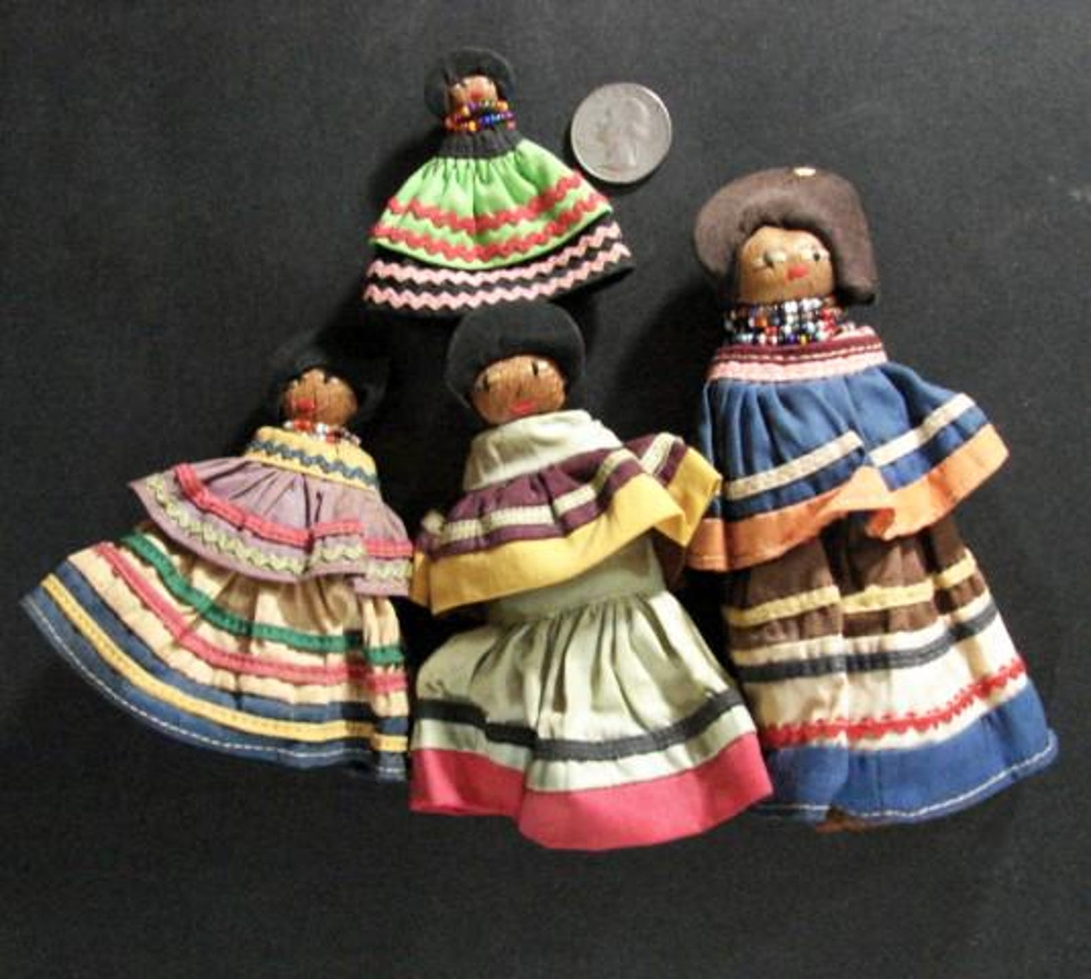 4 Handmade Seminole Dolls, Small Sizes, Nice Color and Details, Mid ...