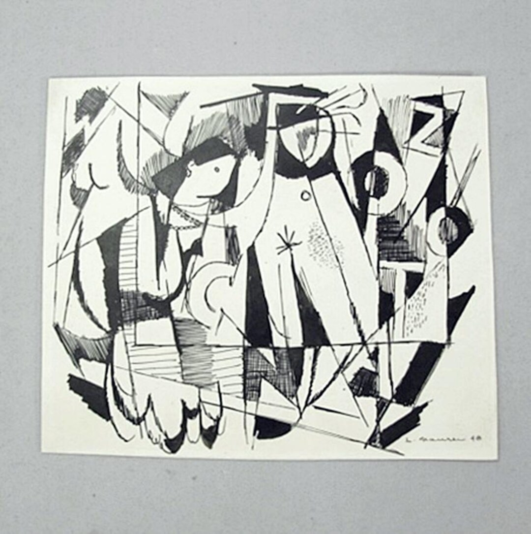Vintage Abstract Drawing, Geometric Shapes and Letters, Female Figure ...