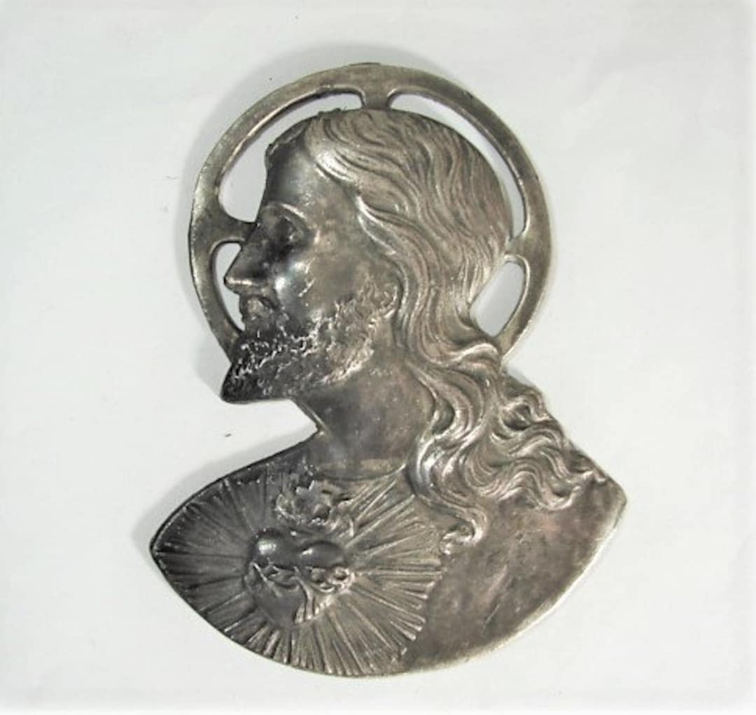 Silver Plate Plaque of Jesus Christ, Sacred Heart, Vintage or Antique ...