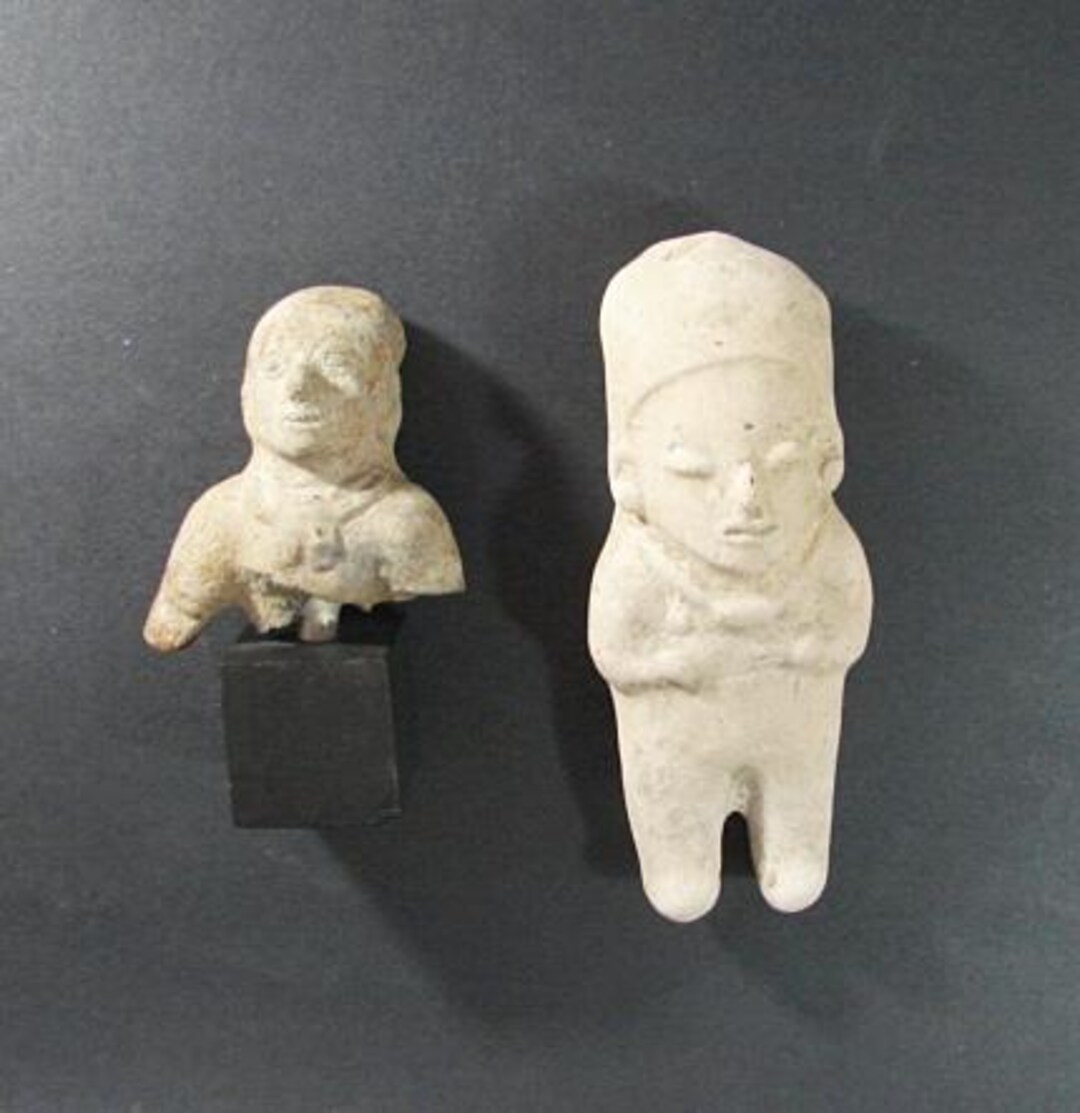 2 Precolumbian Figures, Woman Ocarina, Bust With Necklace, Ecuador ...