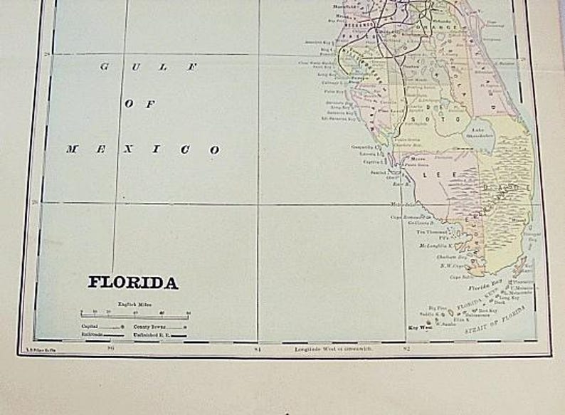 Antique Florida Map, Railroad Lines, Cities and Counties, Folger - Etsy
