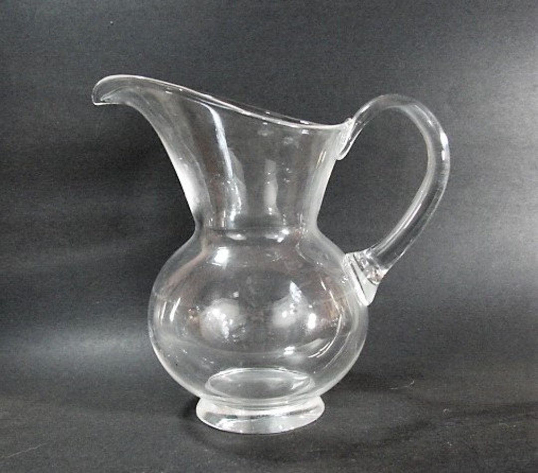 9" Steuben Pitcher, Clear Glass, Blown Handle, Script Signature ...