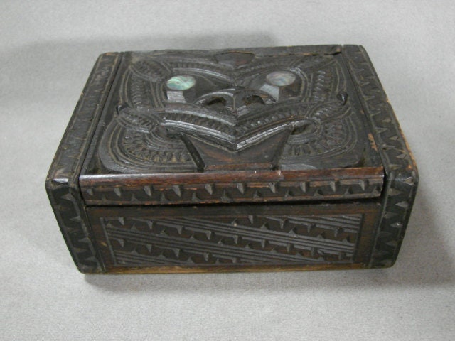 Carved Wood MAORI Box With Paua Shell Eyes Fierce Warrior - Etsy