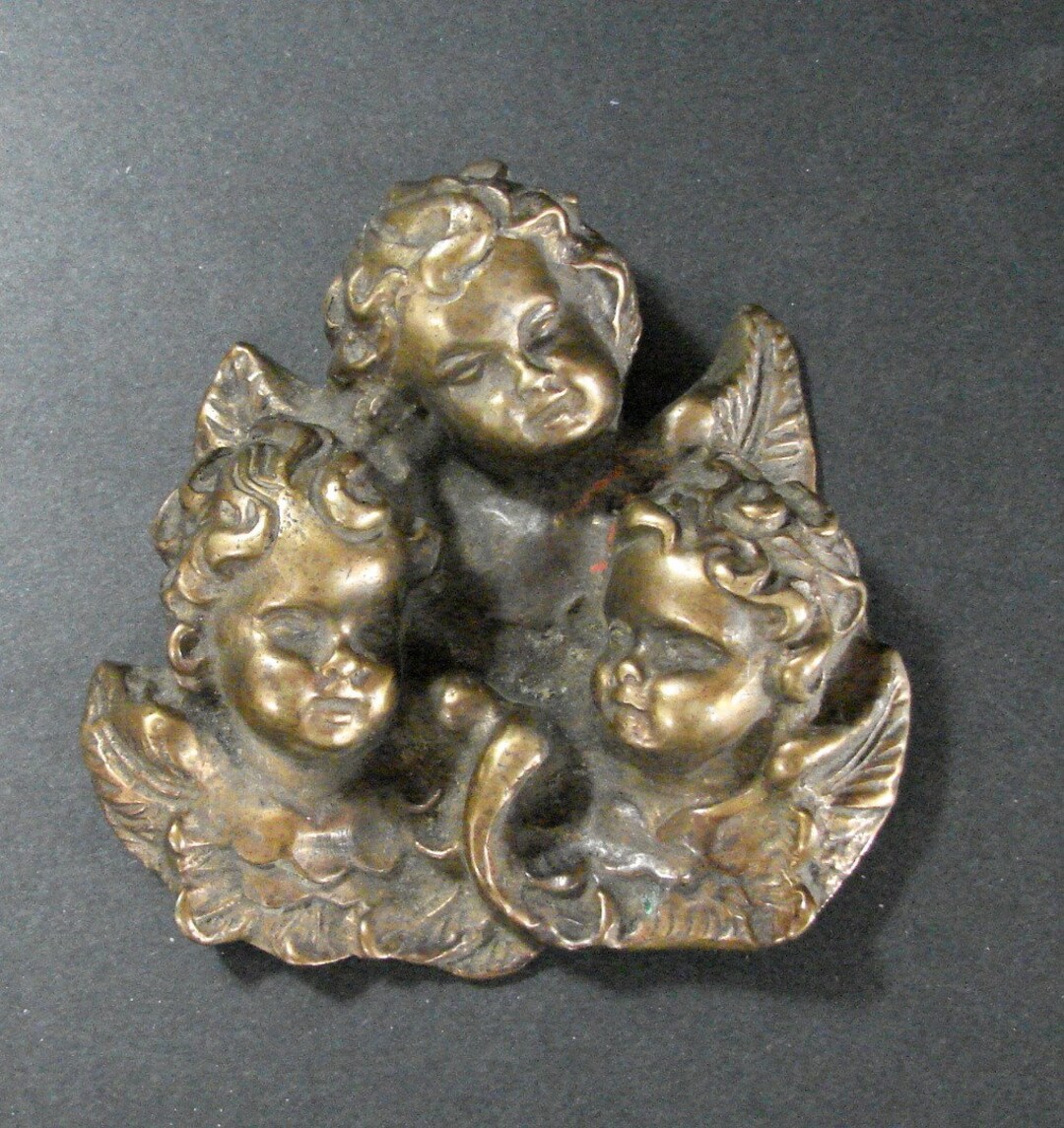 Bronze Bas Relief Putti Faces, Cherubs or Cupid Forms, Nicely Detailed ...