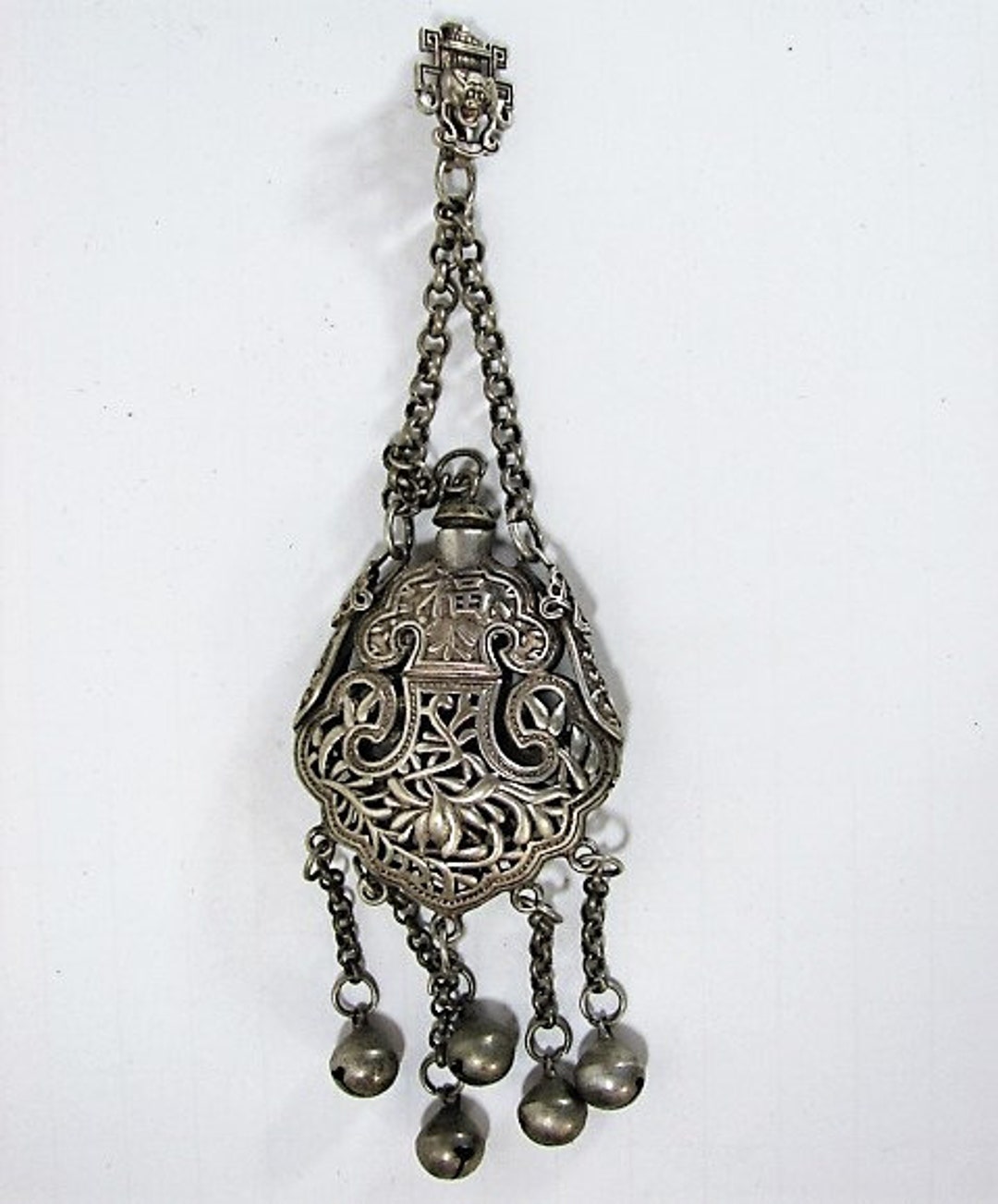 7" Chinese Silver Hanging Pendant - Reticulated - Bells - High Quality ...