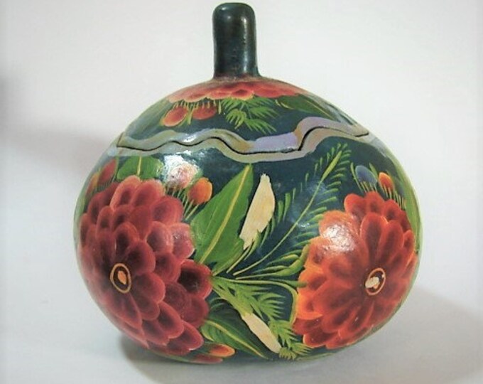 Vintage Lacquer Gourd, Olinala Mexico, Colorful Floral Decoration ...