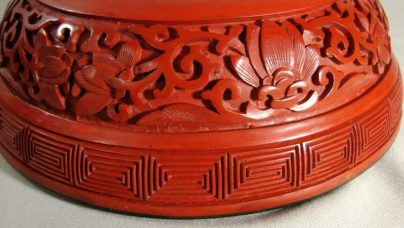 7" Chinese Cinnabar Lidded Round Box, 19th Century, Fine Detail With ...