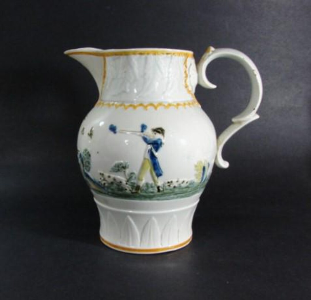 Prattware Hunting Scene Pitcher, Pearlware English Ceramics, Embossed ...