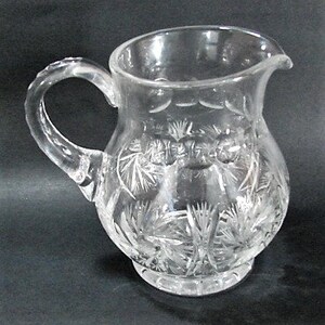 Antique Cut Glass Pitcher, Blown Handle, Thumbprint and Pinwheel Cut ...