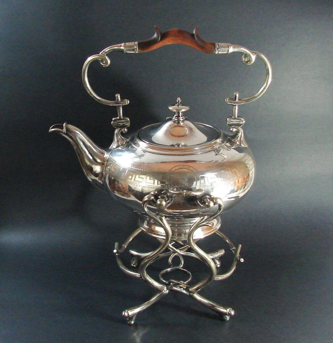 Gorgeous Tea Kettle on Stand, Fine Quality Silver Plate, Arched Handle ...