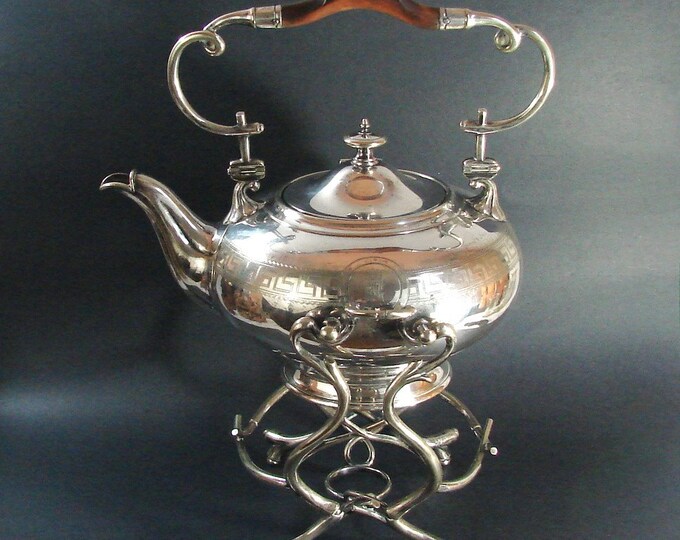 Gorgeous Tea Kettle on Stand, Fine Quality Silver Plate, Arched Handle ...