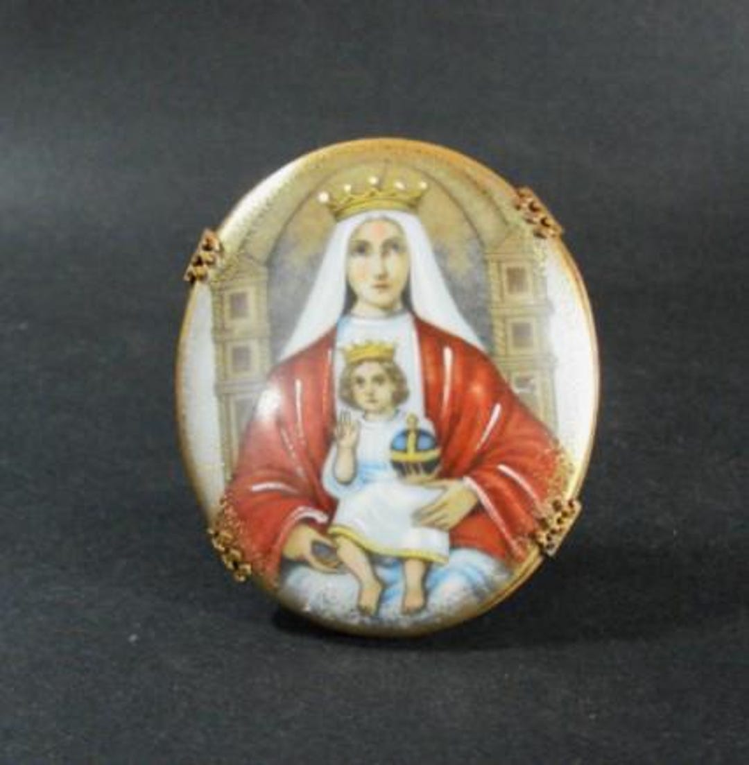 Limoges Madonna and Child Porcelain Plaque, Metal Rim and Stand, Early ...