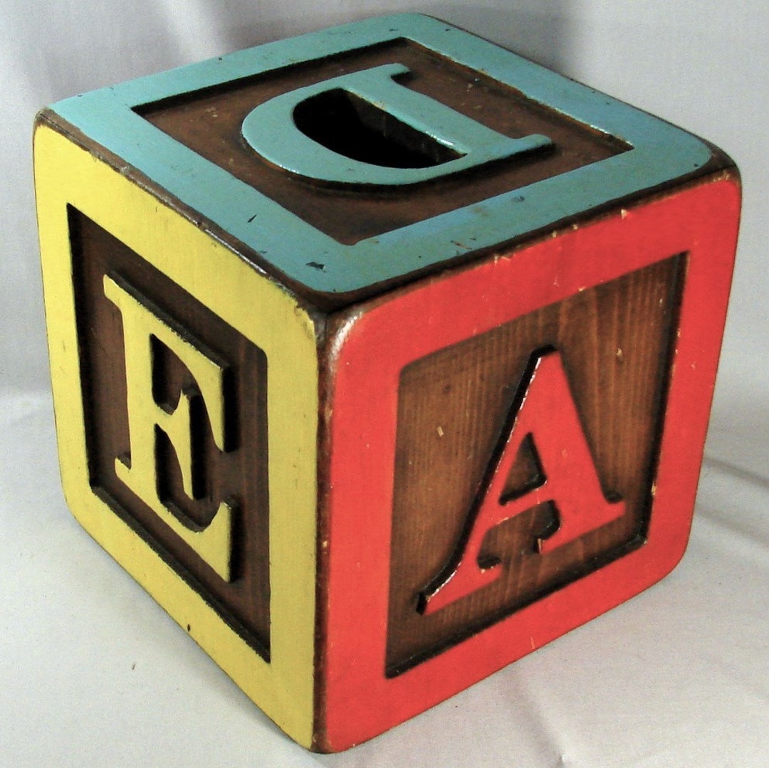BIG Vintage Block Stool or Stand, Alphabet in Primary Colors, Appears ...