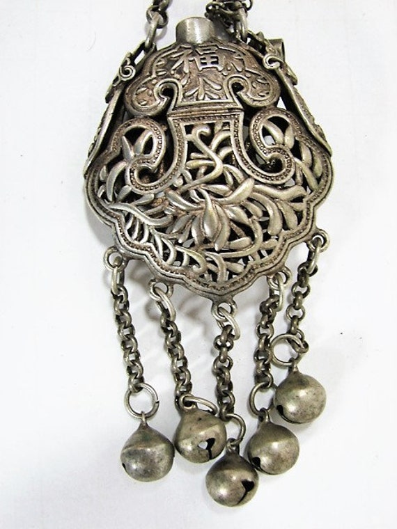 7" Chinese Silver Hanging Pendant - Reticulated - Bel… - Gem