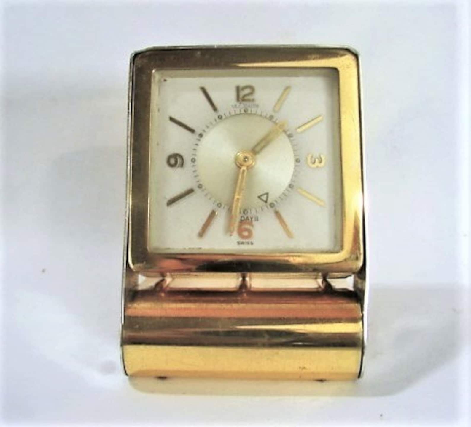 8 Day Lecoultre Travel Alarm Clock, Brass and Chrome MCM - Etsy