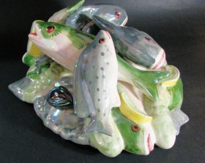 Majolica Seafood Tureen, Multiple Fish, Shellfish, Lemons, Wonderful ...