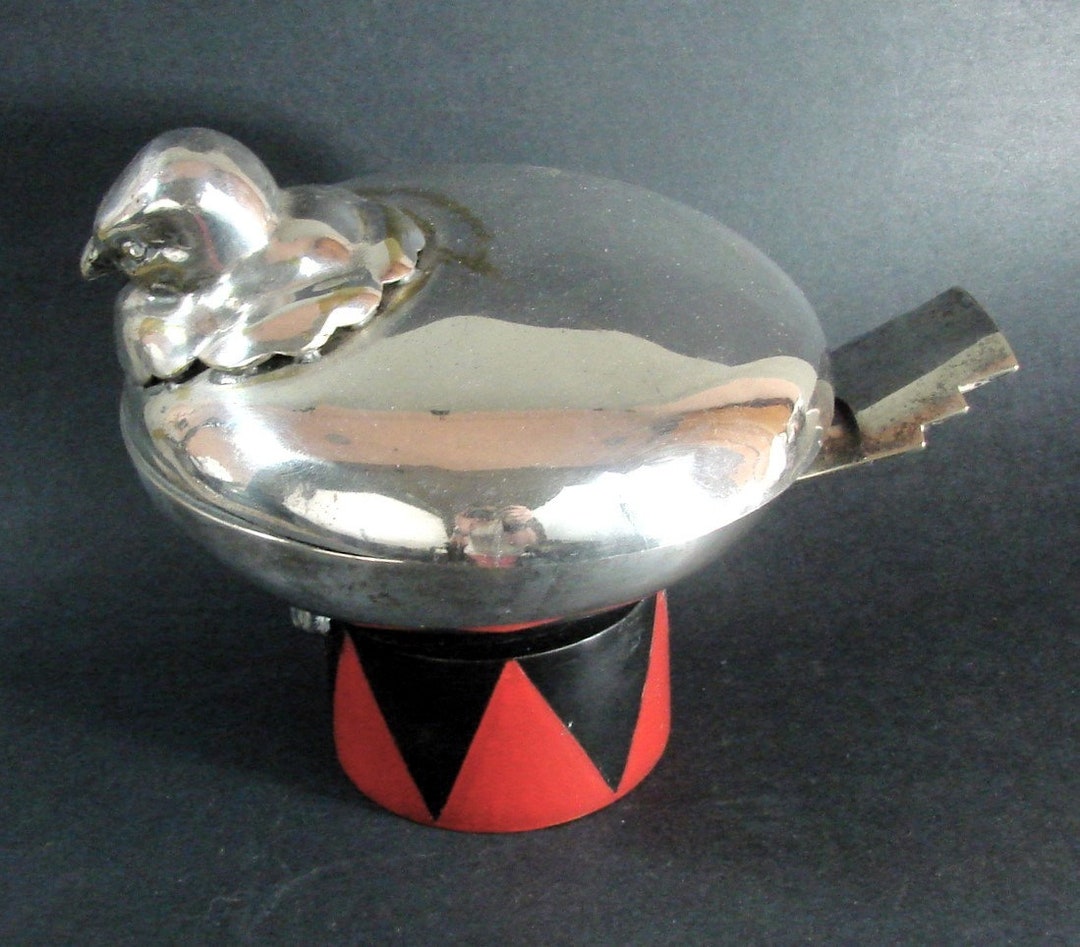 French Art Deco Dove Box, Silver Plate, Enamel Base, Wonderful Design ...