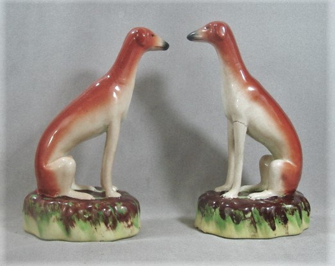 Large Pair Staffordshire Seated Whippets, 19th Century, Charming With ...