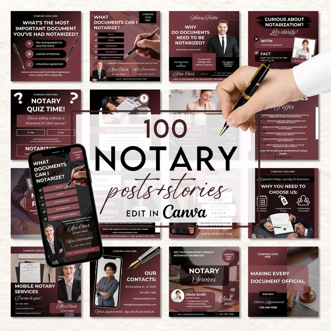 Notary Social Media Post Bundle, Notary Instagram Posts and Story ...