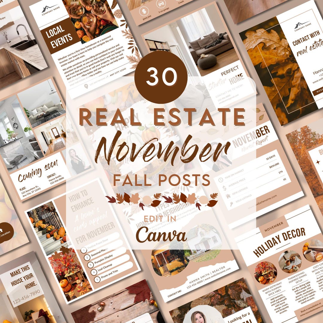 November Realtor Social Media Post Templates, Fall Real Estate ...