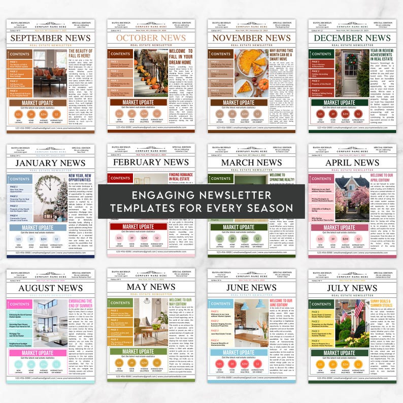 Real Estate Newsletter Bundle, Realtor Full Year Newsletter Bundle, 12 ...