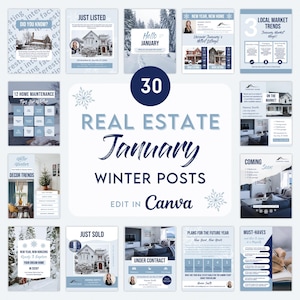 January Realtor Social Media Post Templates, Winter Real Estate Agent ...