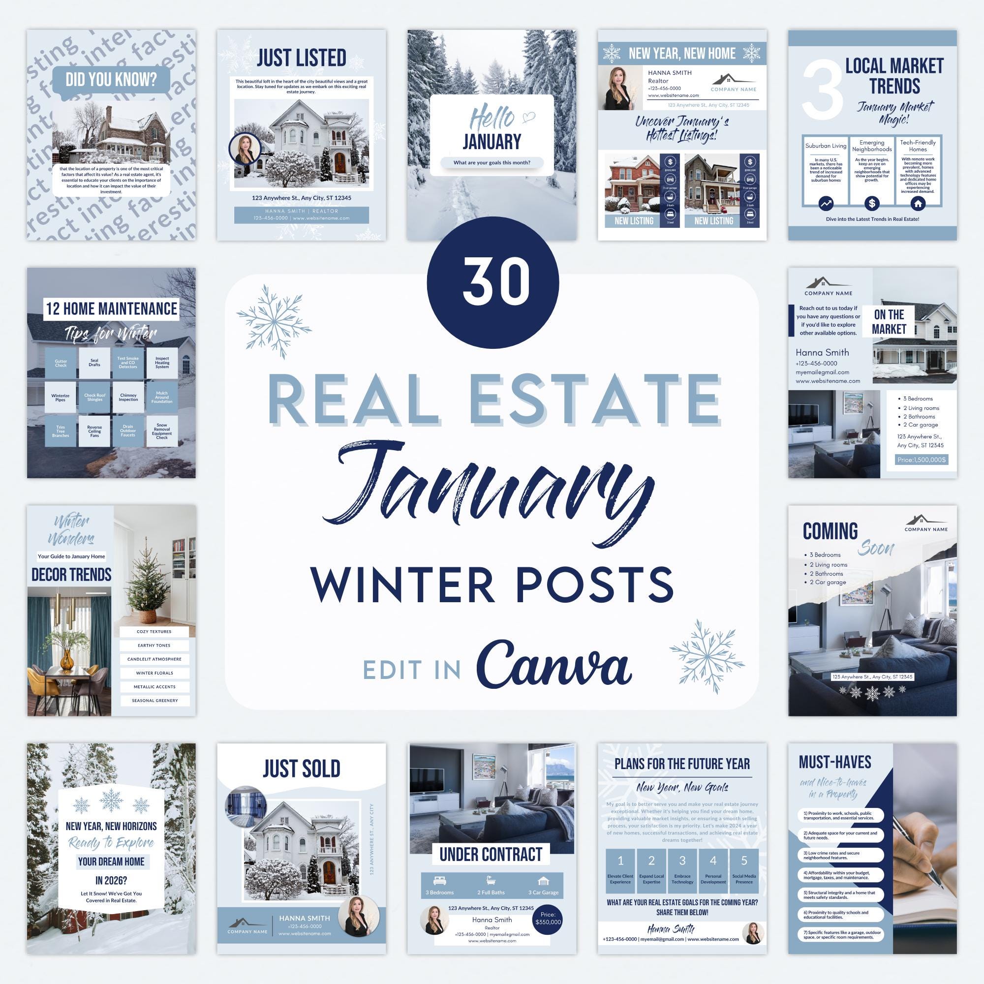 January Realtor Social Media Post Templates, Winter Real Estate Agent ...