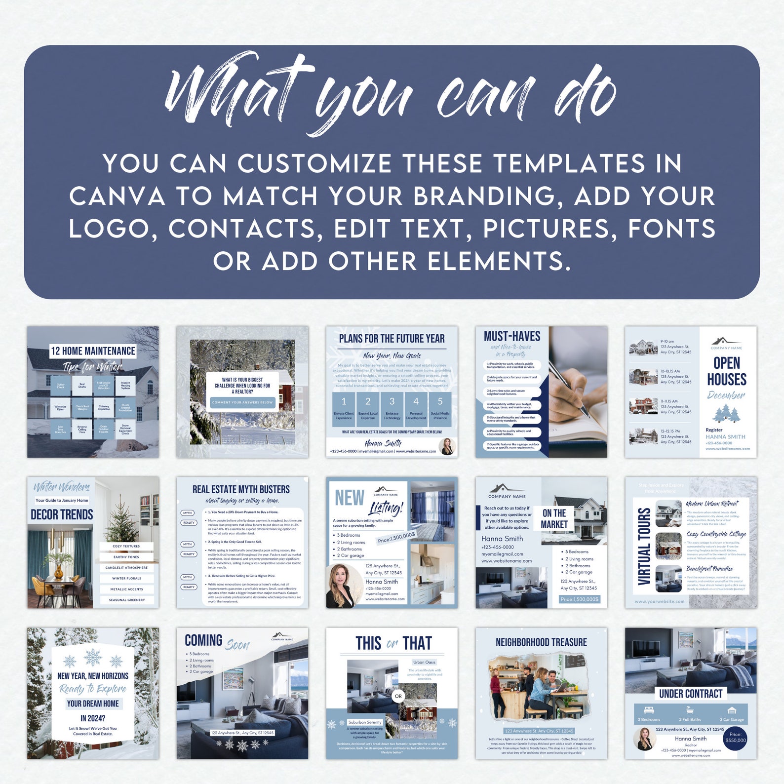 January Realtor Social Media Post Templates, Winter Real Estate Agent ...