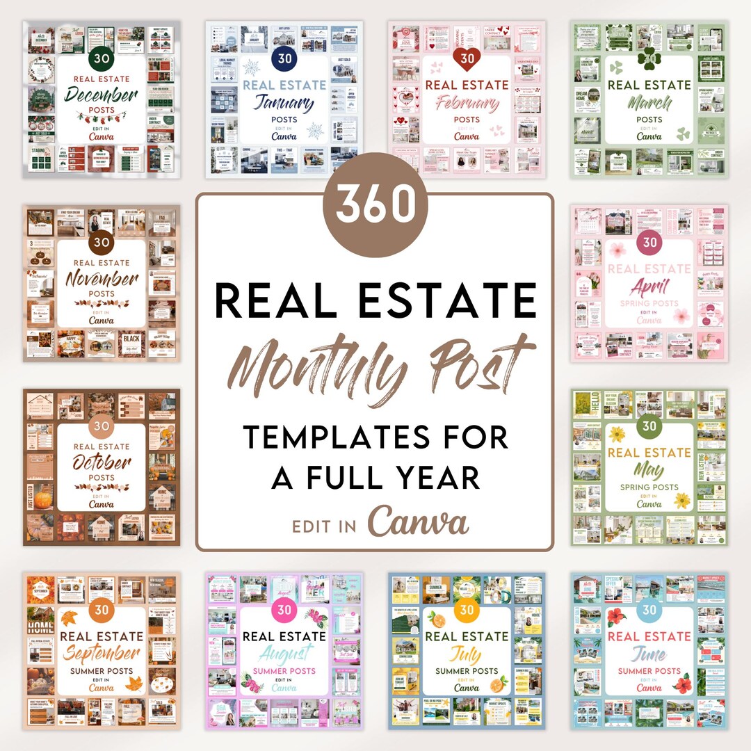 Real Estate Instagram Posts Bundle, Realtor Full Year Posts Bundle, 12 ...