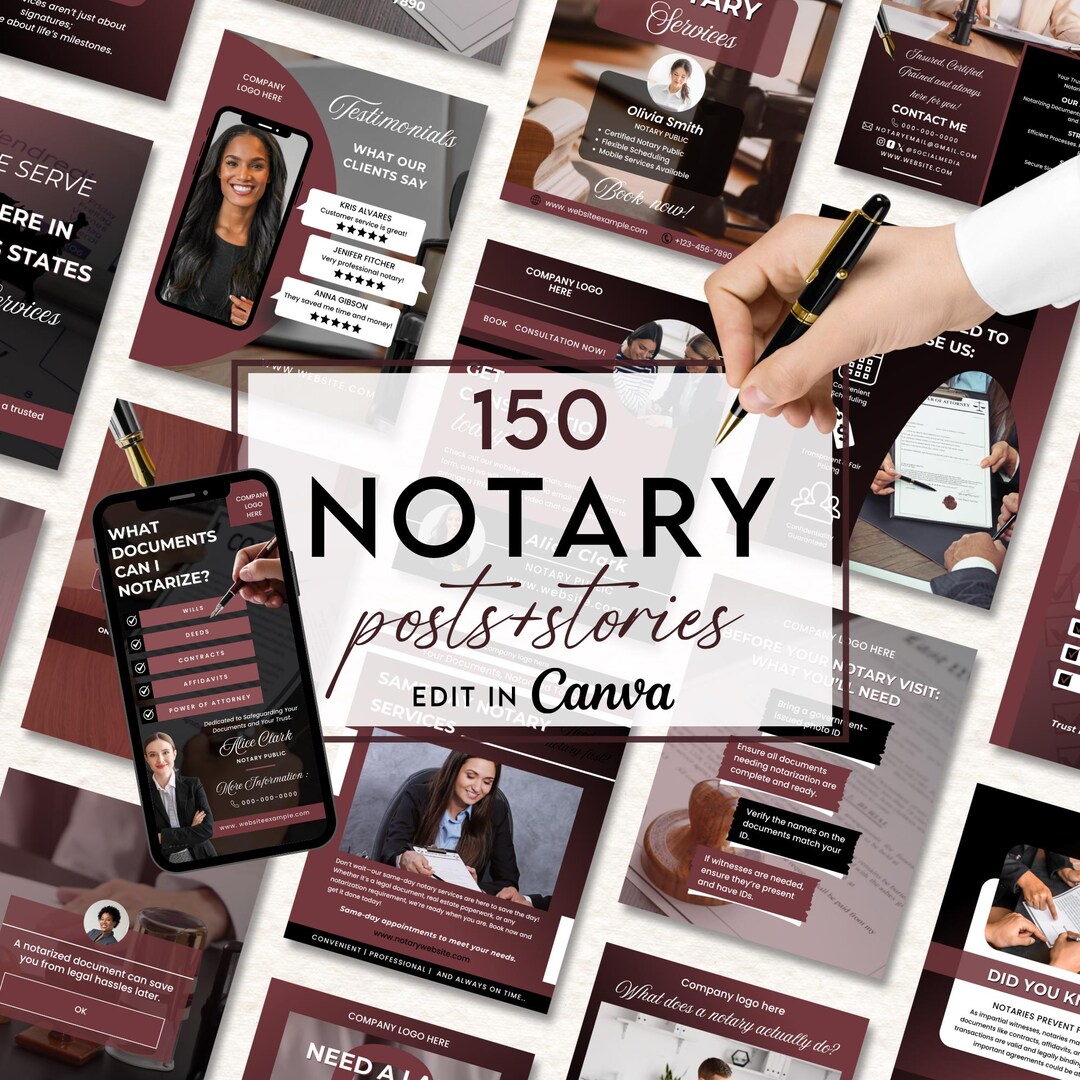 Notary Social Media Post Bundle, Notary Instagram Posts, Story ...