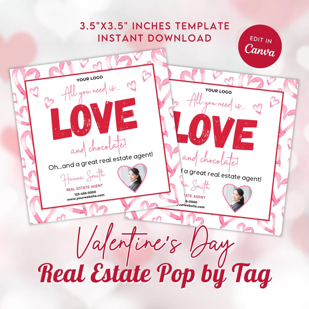 Valentine's Day Realtor Tags, Valentine's Day Real Estate Pop by Tag ...