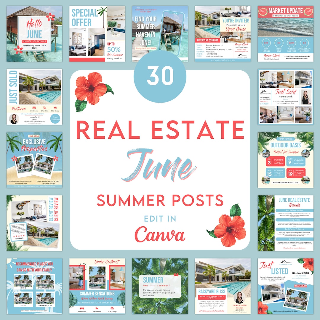 June Realtor Instagram Posts, Summer Real Estate Social Media Template ...