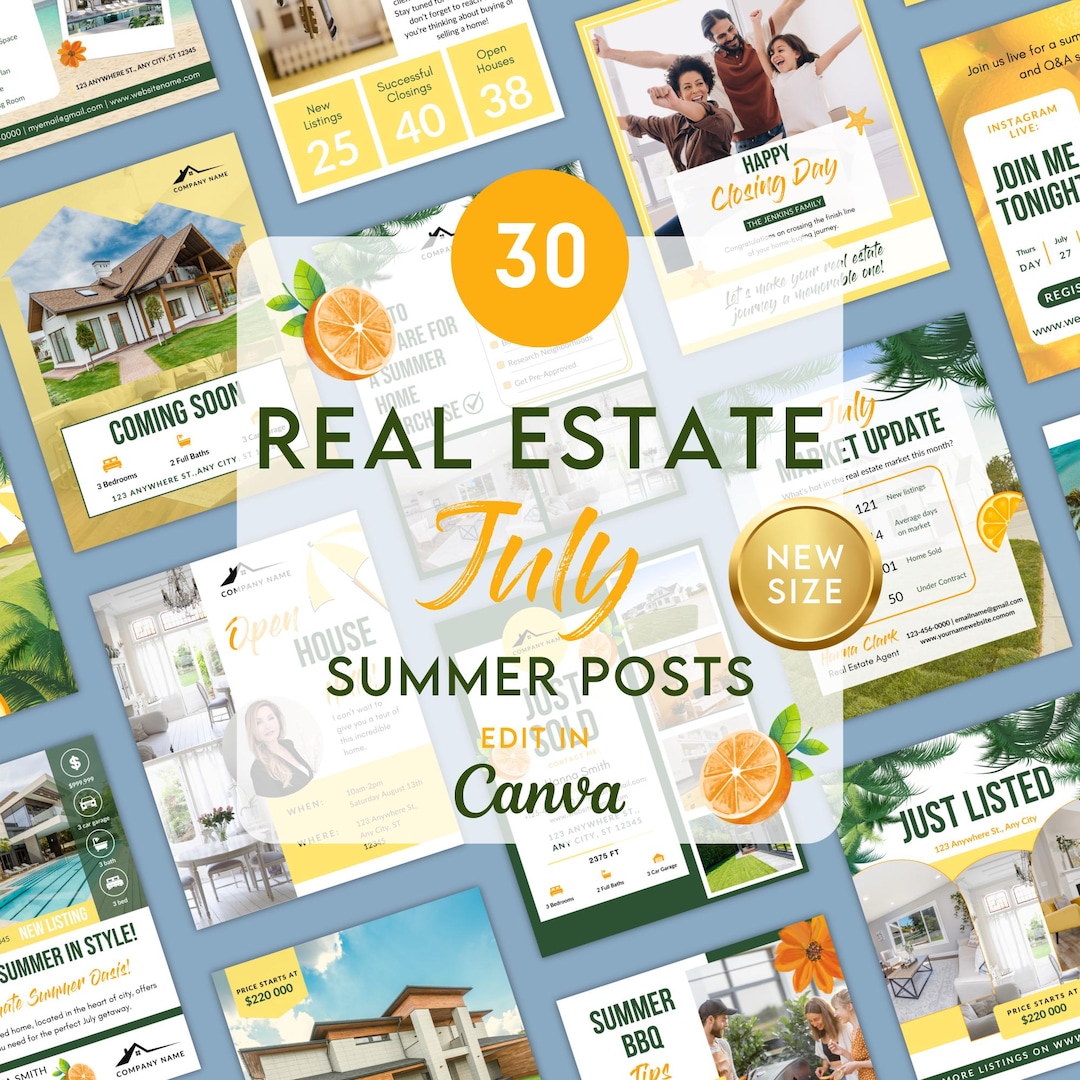 July Realtor Instagram Posts, Summer Real Estate Social Media Template ...