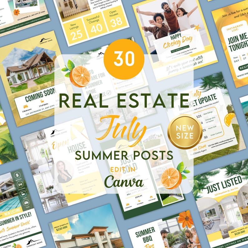July Realtor Instagram Posts, Summer Real Estate Social Media Template ...