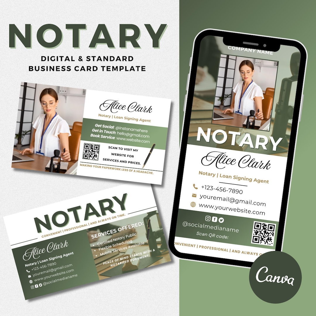 Notary Business Card Template, Notary Public Digital Card, Mobile ...
