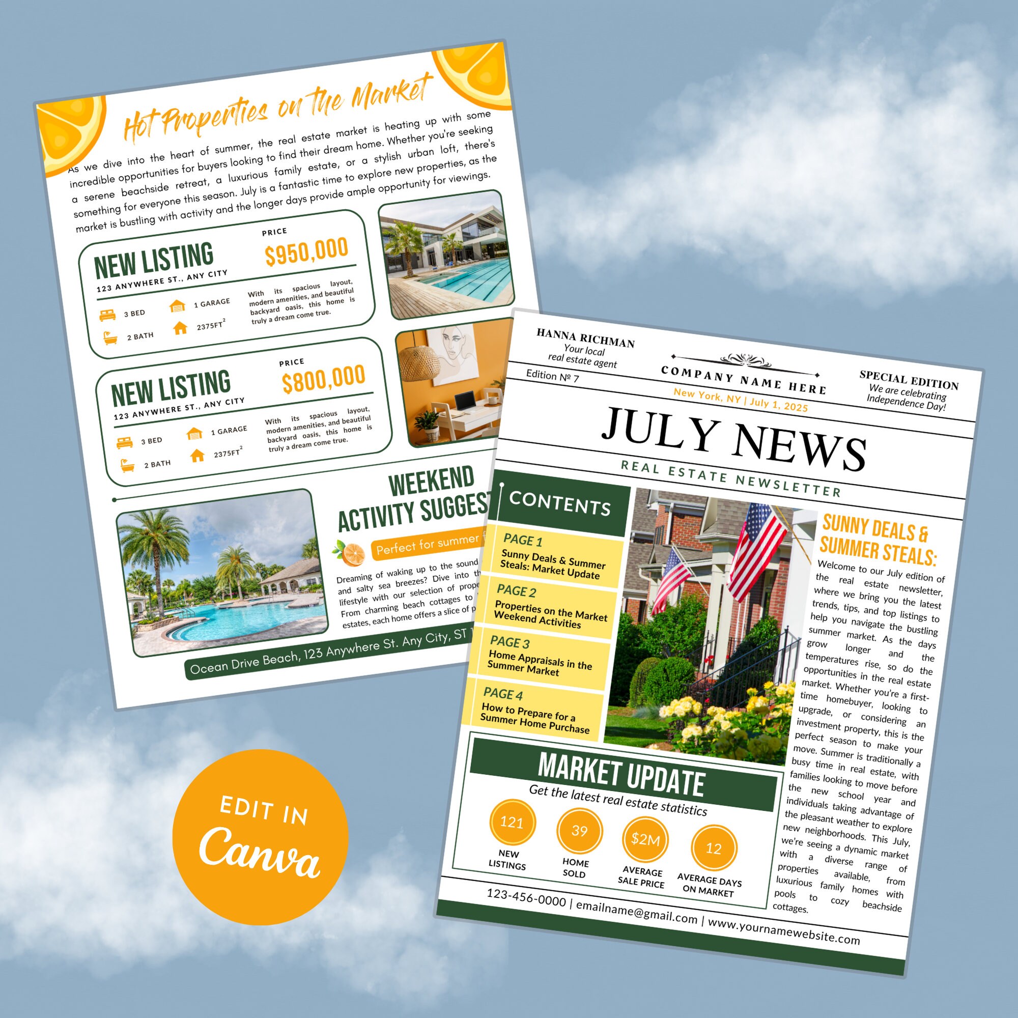 Summer Real Estate Newsletter, July Realtor Marketing Newsletter, July ...