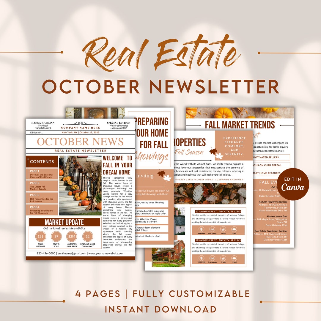 October Real Estate Newsletter, Realtor Fall Marketing Newsletter ...