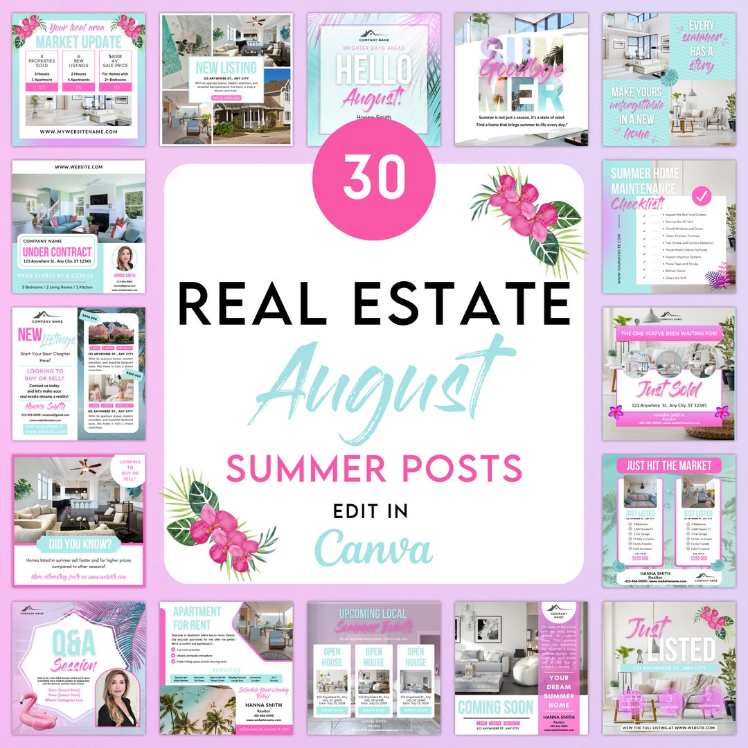 August Realtor Instagram Posts, Summer Real Estate Social Media ...