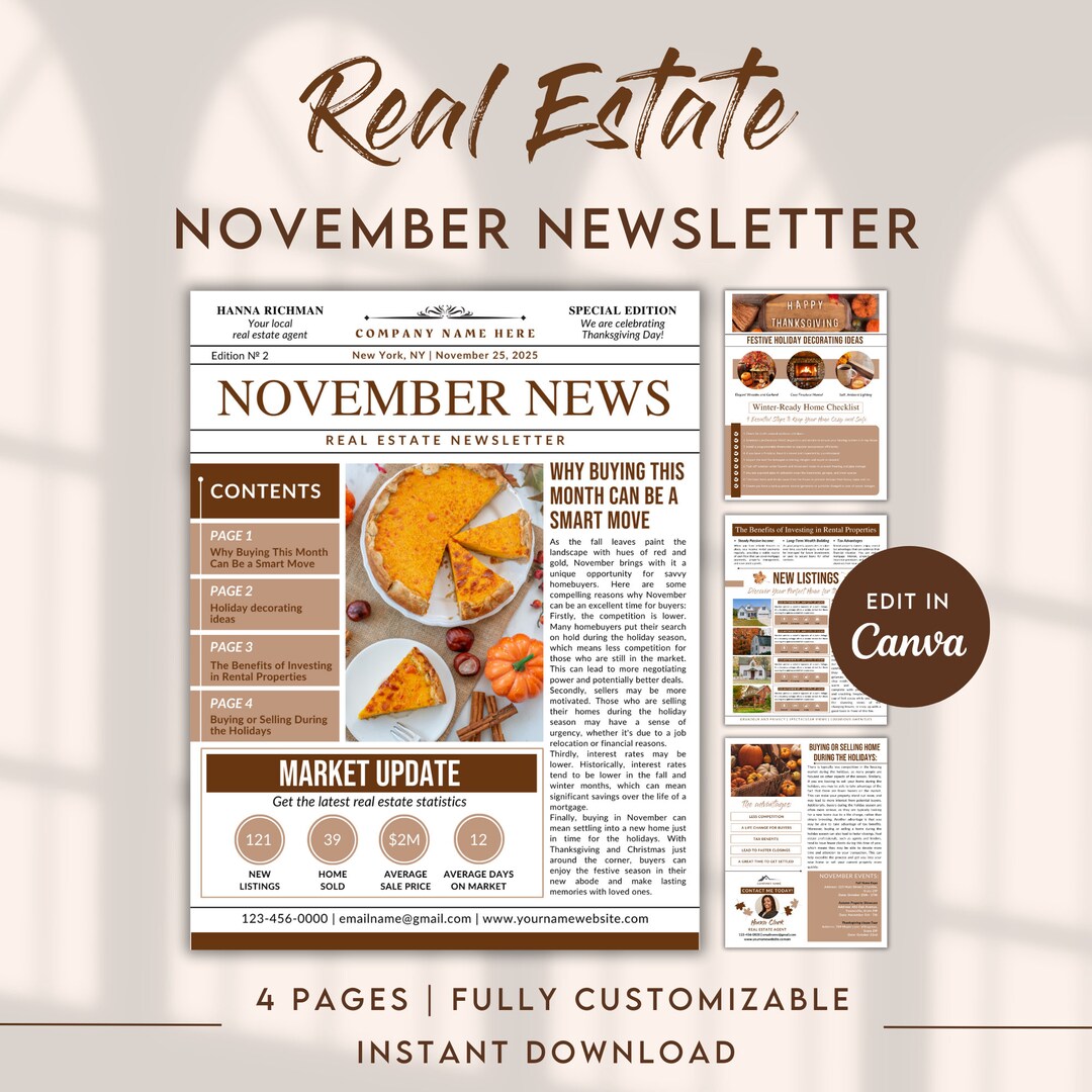 November Real Estate Newsletter, Realtor Fall Marketing Newsletter ...