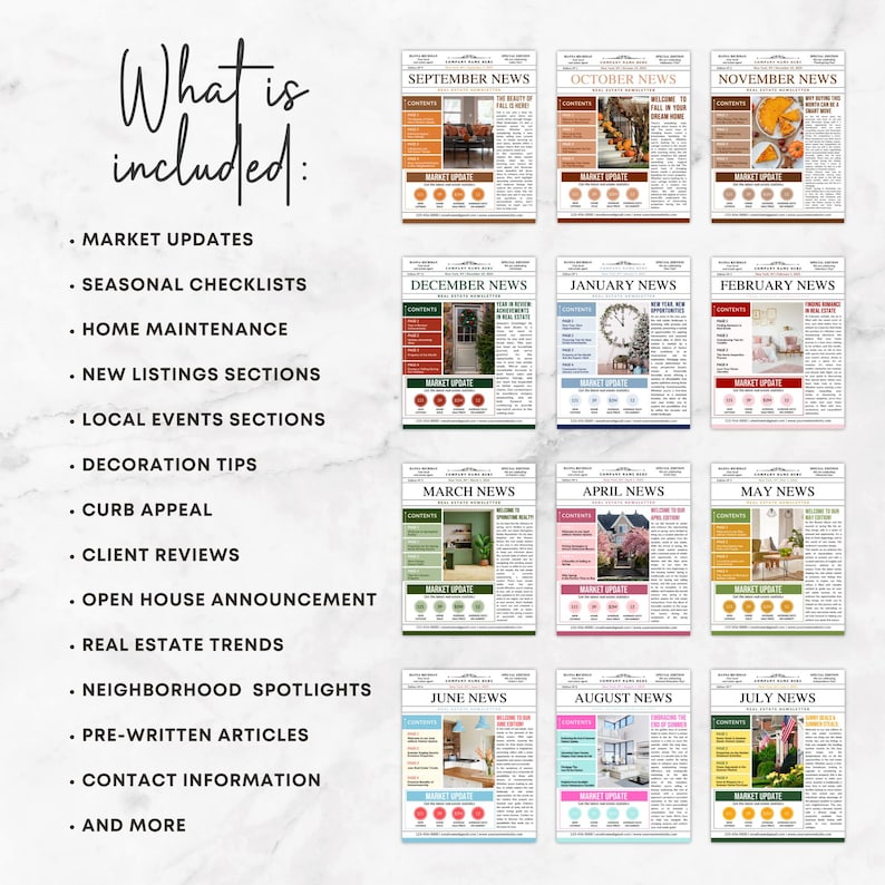 Real Estate Newsletter Bundle, Realtor Full Year Newsletter Bundle, 12 ...