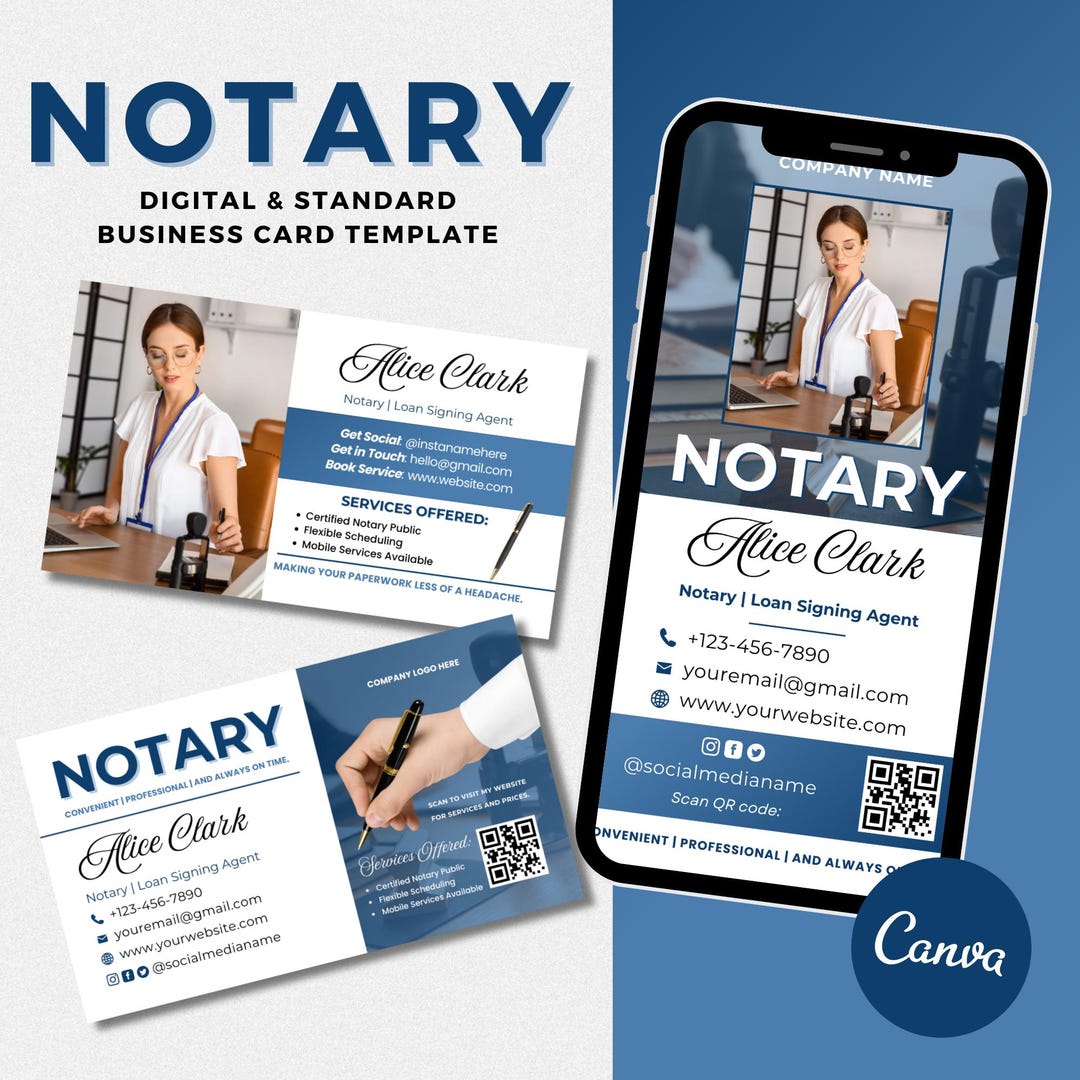 Notary Public Business Card and Digital Card Template, Business Card ...