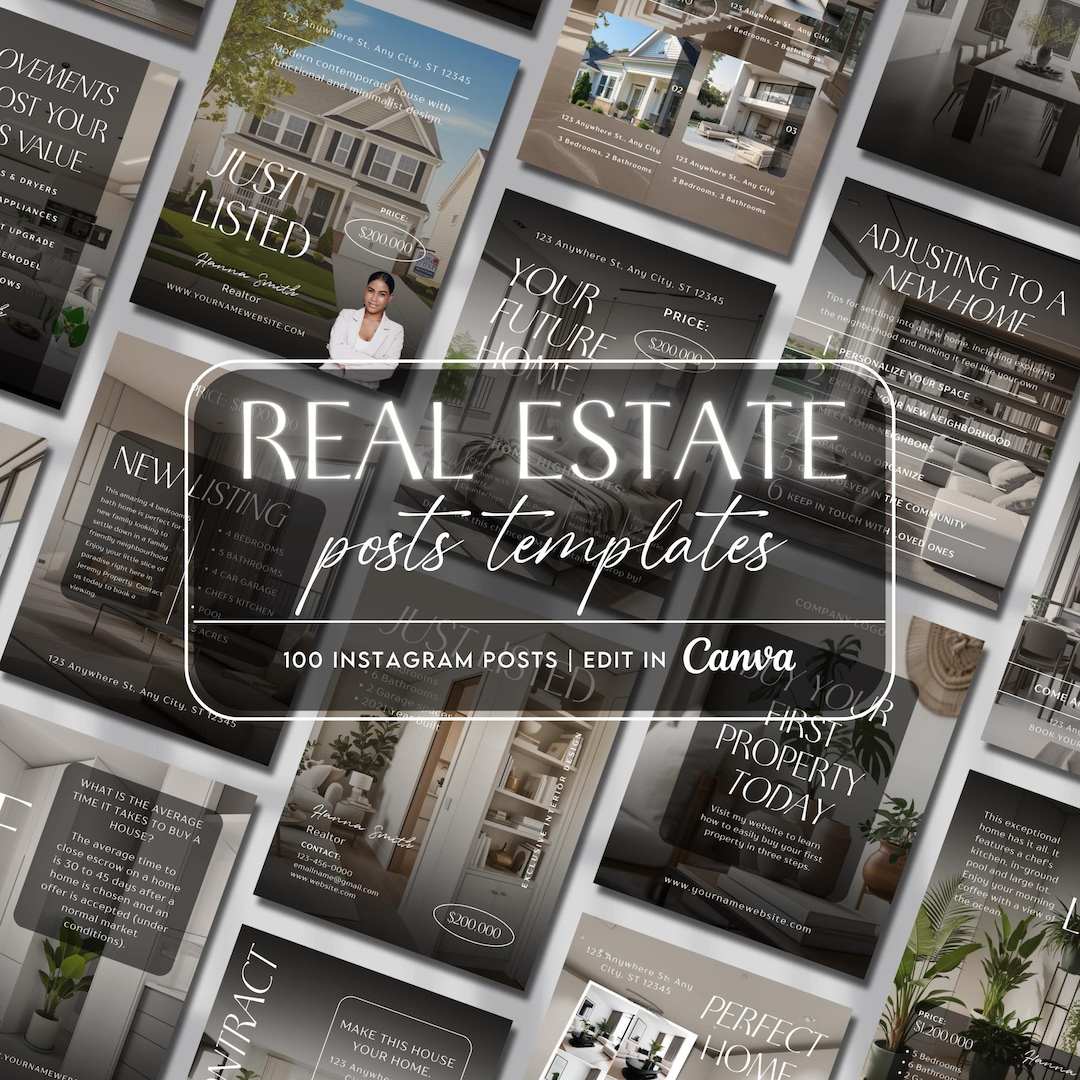 Real Estate Instagram Posts, Realtor Social Media Templates, Aesthetic ...
