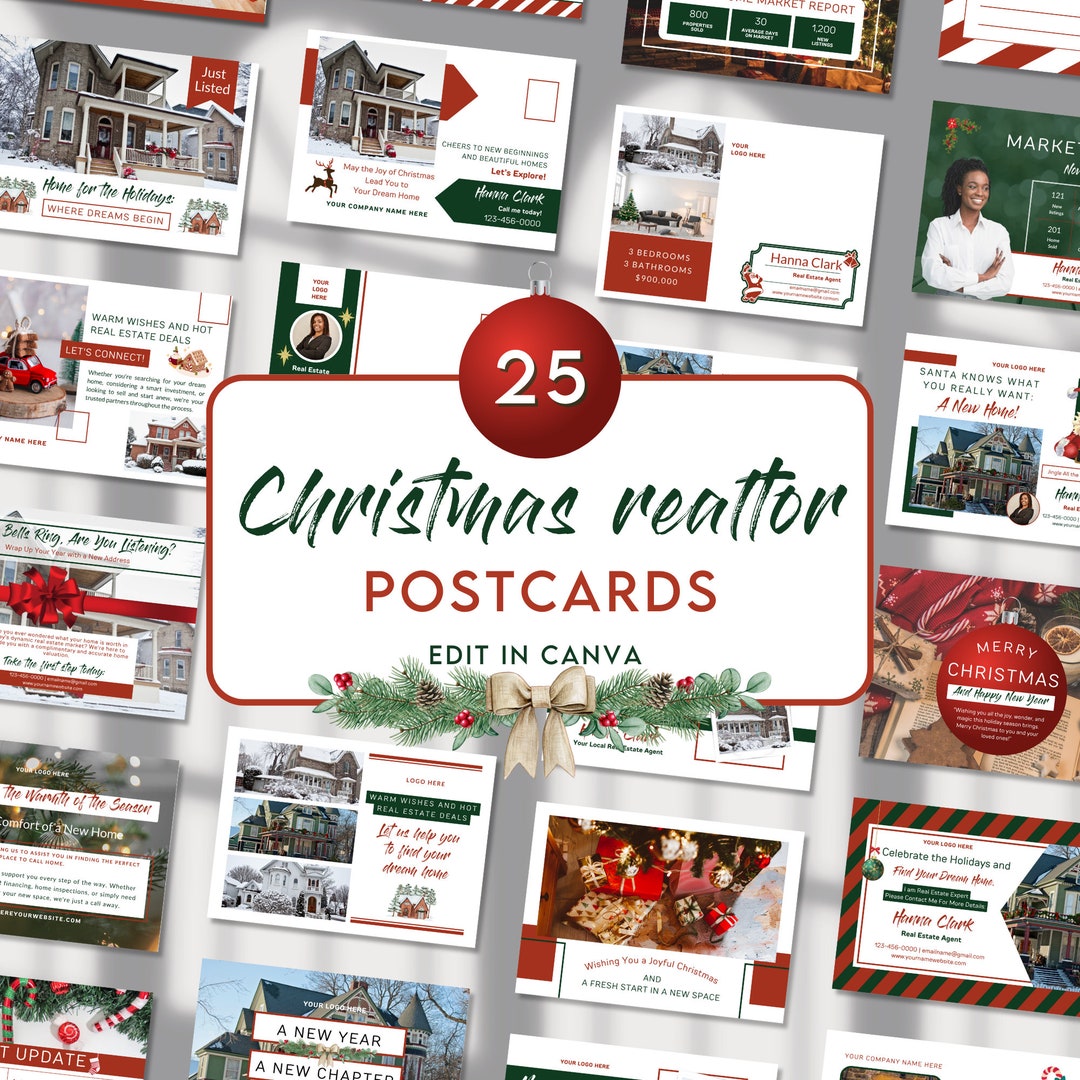Christmas Real Estate Postcard Templates, 25 Realtor Postcards Bundle ...